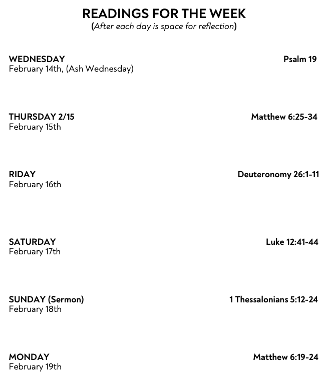 Lent: Week One Readings. Setting Priorities. | Sherman Church